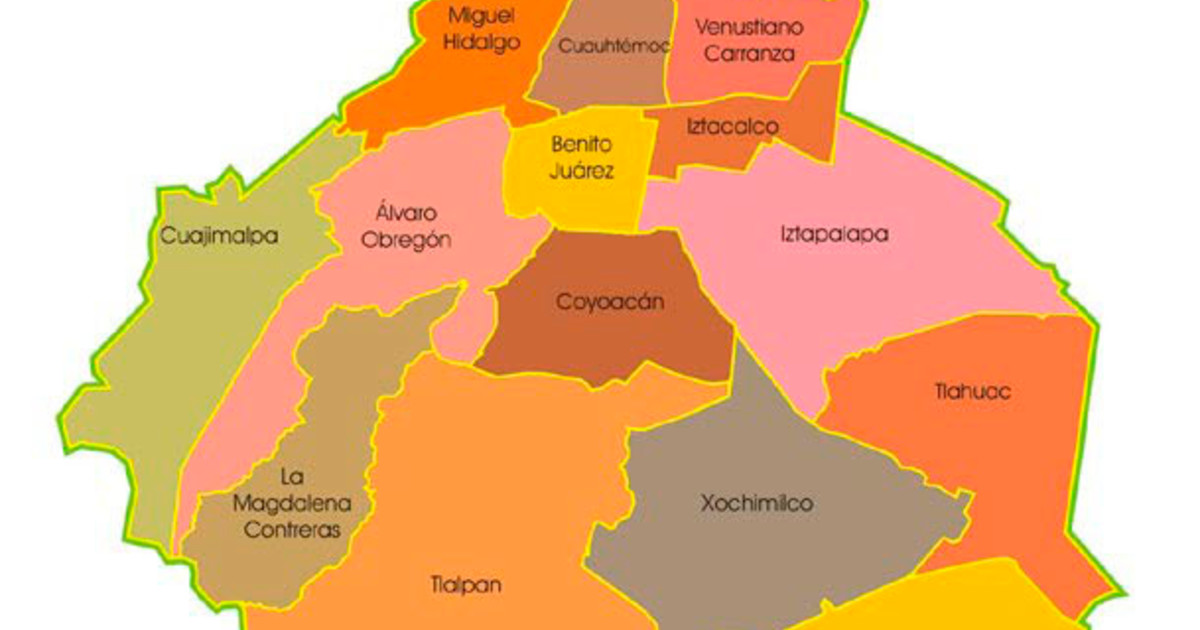 Map Of Mexico City 16 Districts delegaciones Neighborhoods colonias 